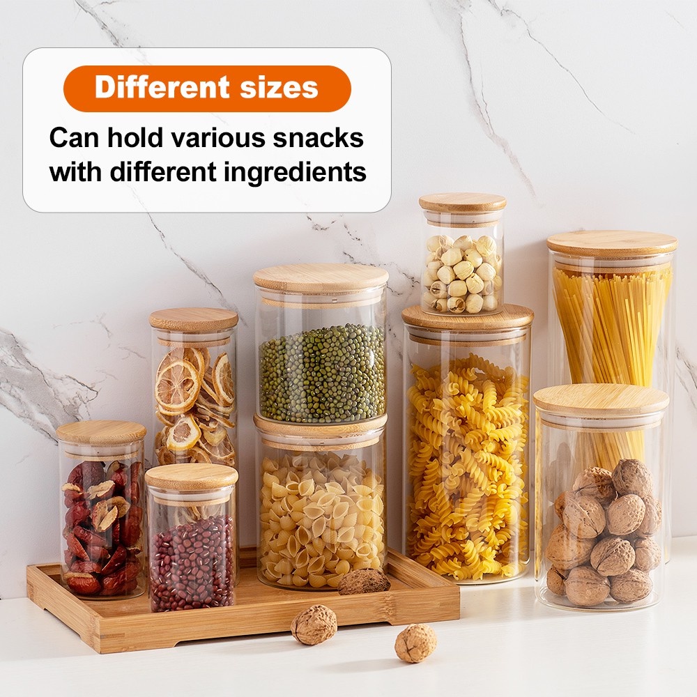 Kitchen Glass Storage Jar Food Container Seal Jar Bamboo Lid Candy Seal ...