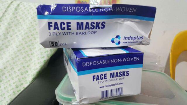 Indoplas Disposable Face Mask 3-Ply with Earloop 2 boxes (100 pcs ...