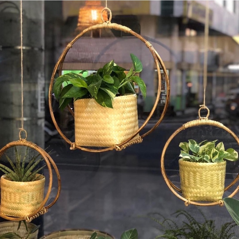 Native handwoven bamboo hanging planter | Boho | Shopee Philippines