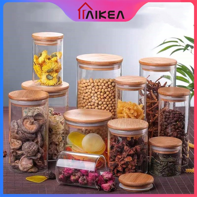 Bamboo Lid Candy Jar Glass Canister Party Food Storage Transparent ...