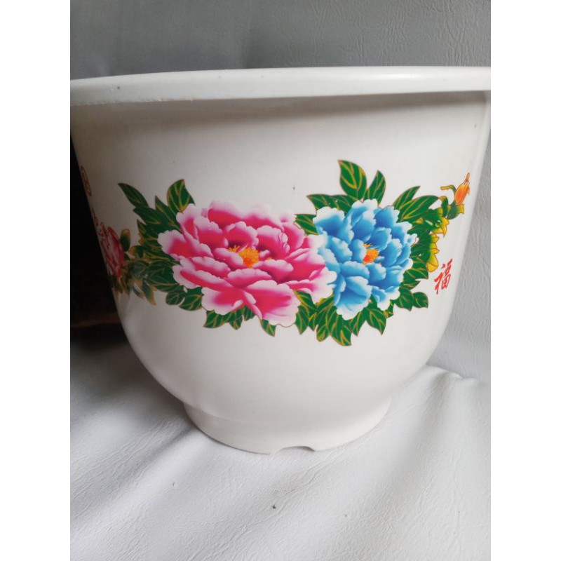 Jumbo White printed flowers Plastic pots Kaang planter plant holder ...