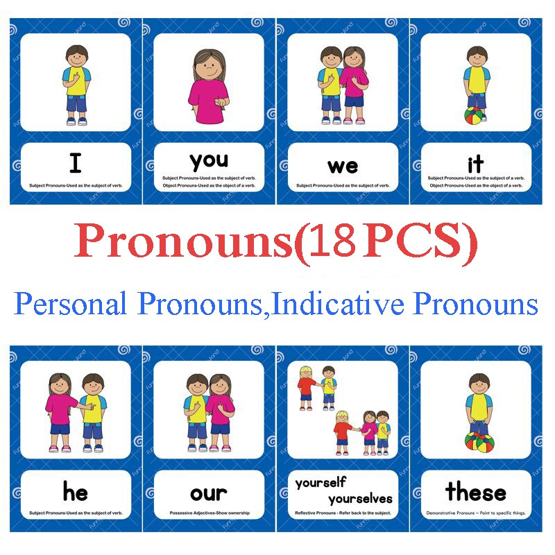 18Pcs English Pronouns Flashcards Pocket Word Card For Kids Practice ...