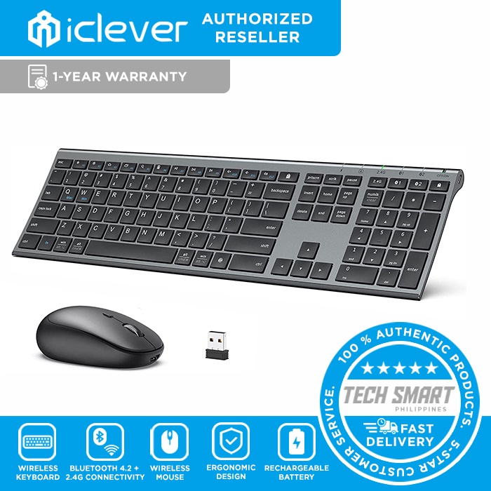iClever DK03 Bluetooth Keyboard and Mouse, Rechargeable Dual-Mode (Bluetooth 4.2 + 2.4G ...
