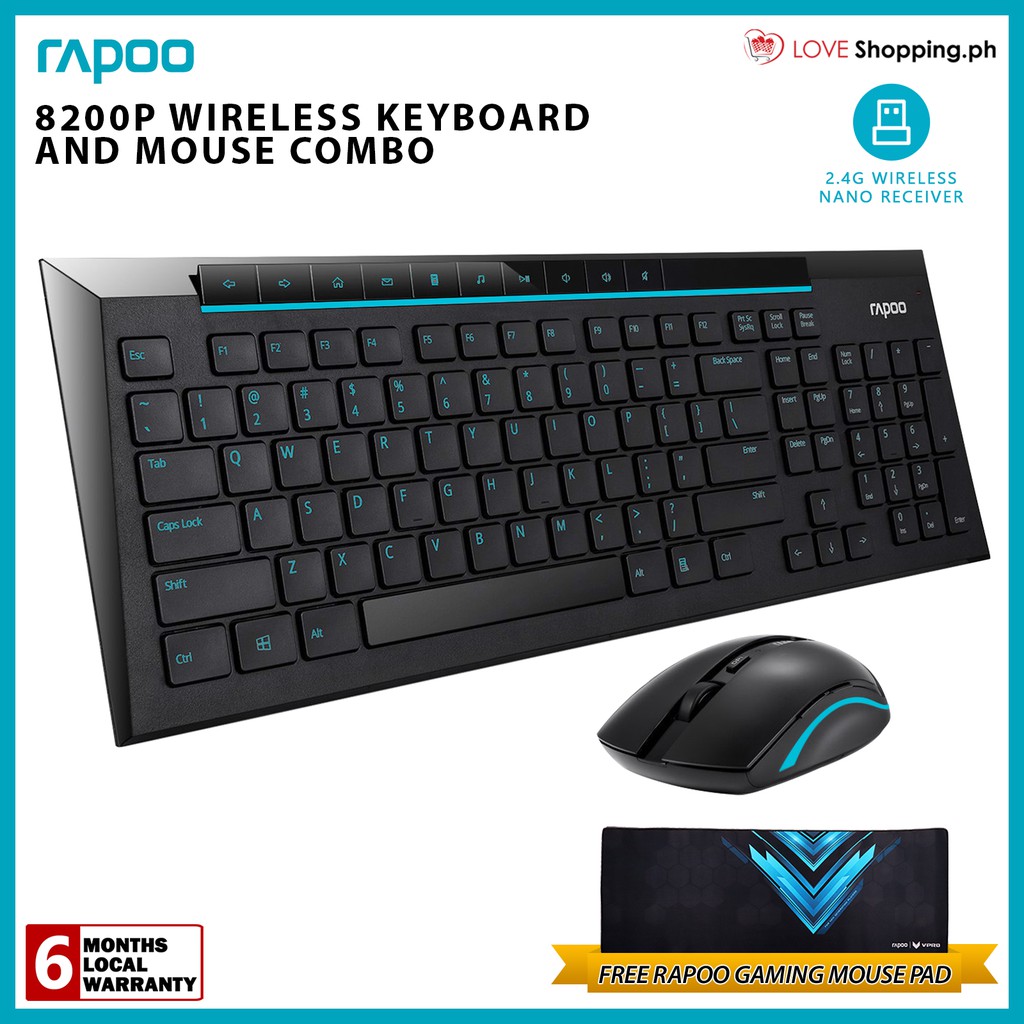 Rapoo 8200p Multimedia 2 4g Wireless Keyboard And Mouse Batteries Included Black Blue And