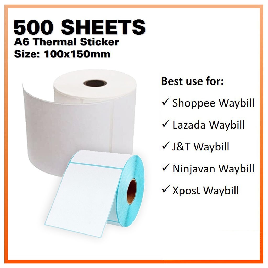A6 Waybill Sticker / Thermal Sticker/Thermal Paper 100x150 (500pcs ...