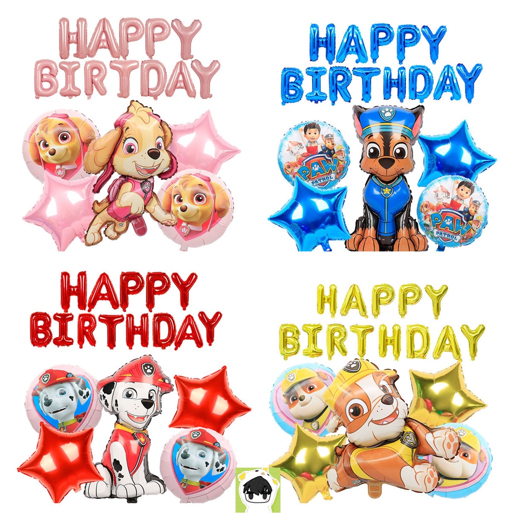 6pcs/set Paw Patrol Balloons Paw Patrol Foil Balloon Chase Skye Rubble ...