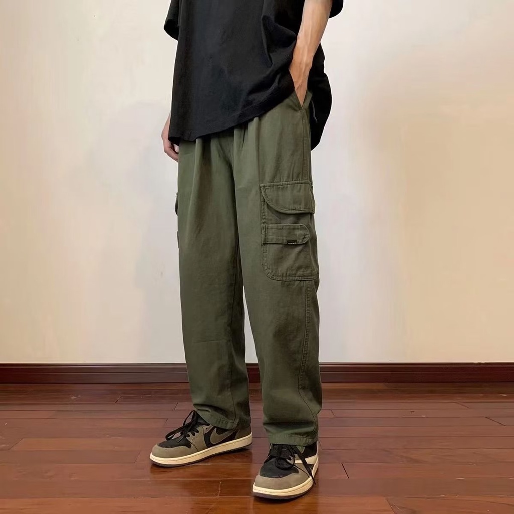 [S-3XL] Men's Summer Green Niche Design Overalls Retro Hong Kong Style ...