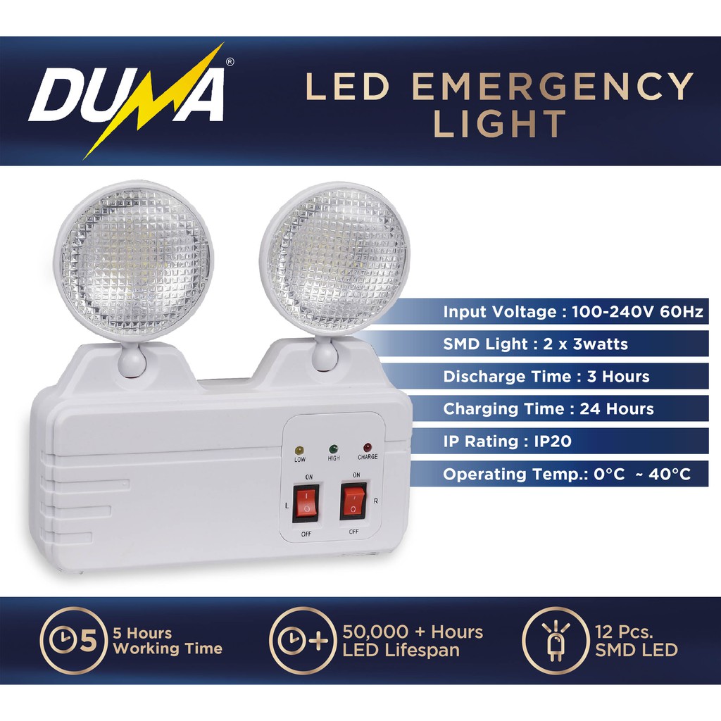 TWIN HEAD MINI LED RECHARGEABLE EMERGENCY LIGHT LAMP WALL MOUNTED SMD ...