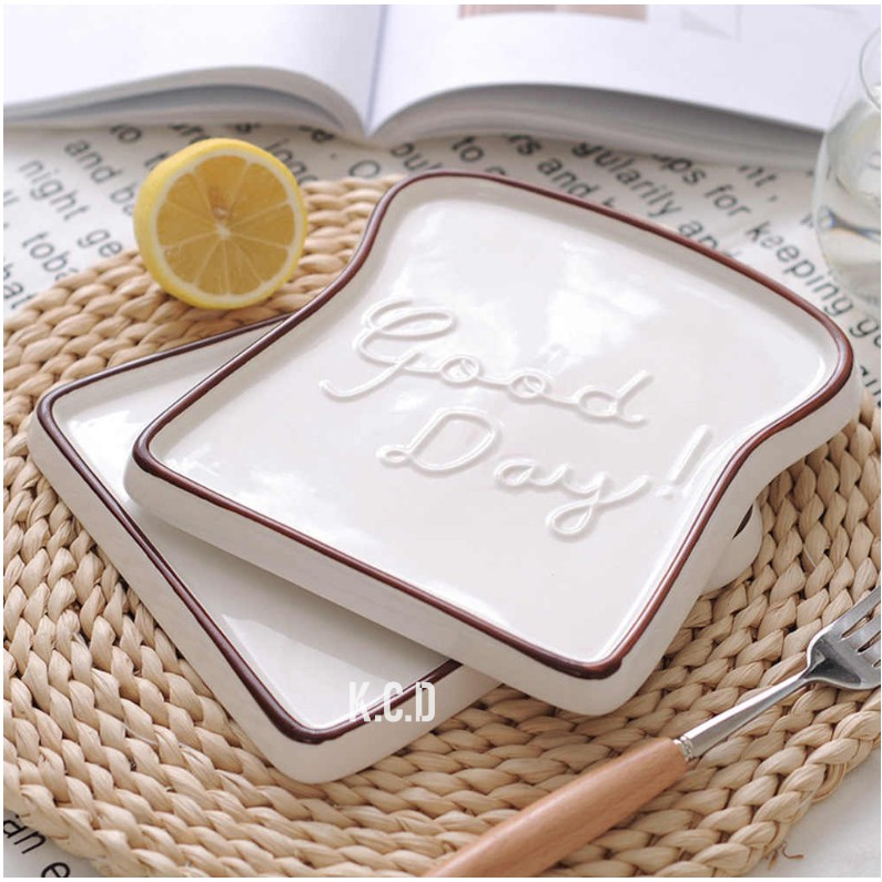 Toast Shape Ceramic Plate Bread Plate Dish for Kitchen Party Restaurant ...