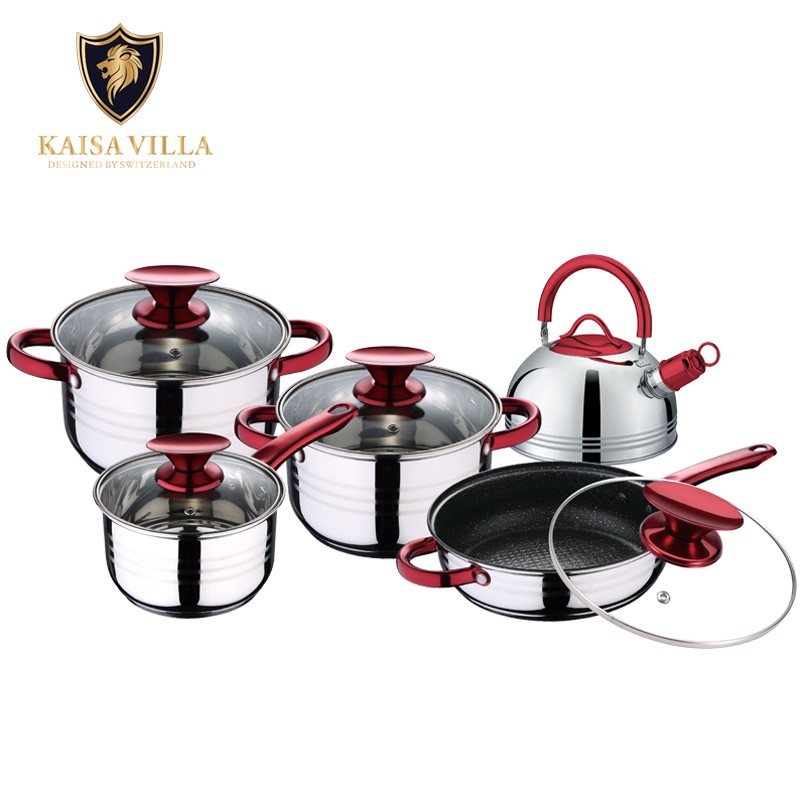 Kaisa Villa stainless steel cookware set with whistling kettle cooking ...