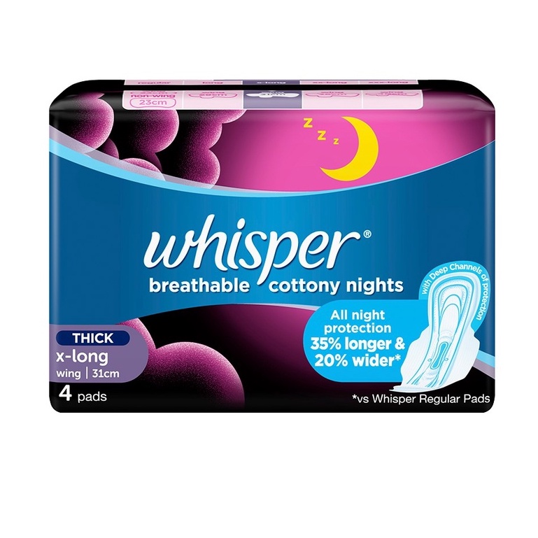 Whisper Cottony Clean X-Long Overnight Wings Sanitary Napkin 4 Pads ...