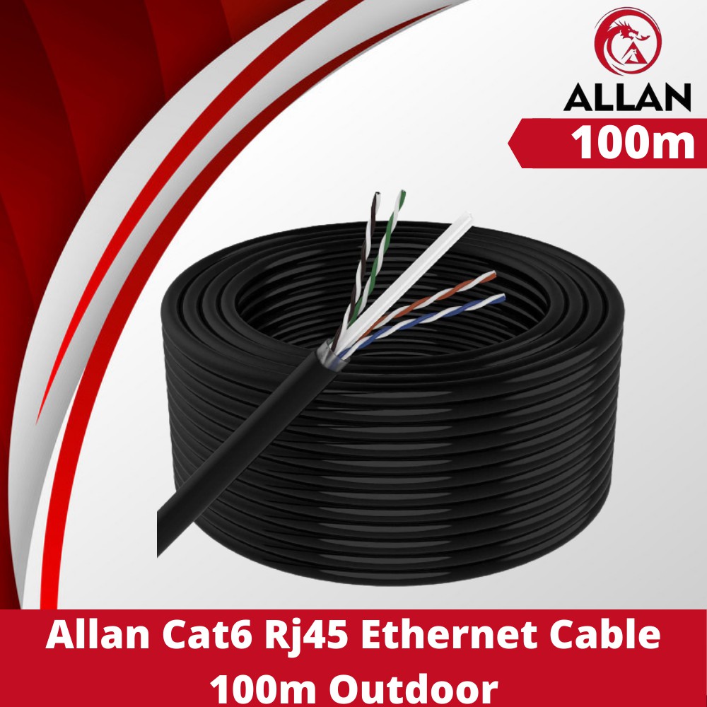 ALLAN Outdoor Cat6 100M Outdoor UTP Cable CCA Cat6e Lan Cable | Shopee ...