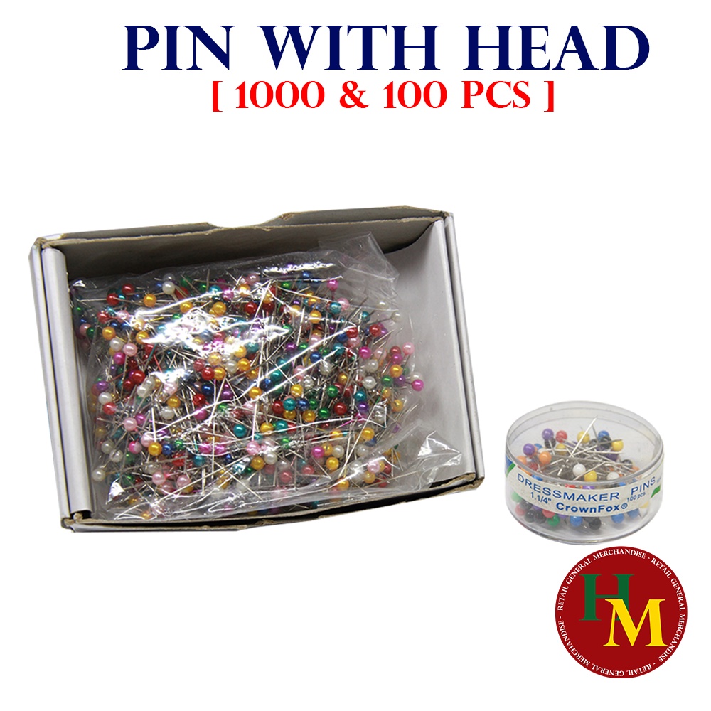 Royal Crown Sewing Pins with Pearl & Colored Head Pin (100 & 1000 PCS ...
