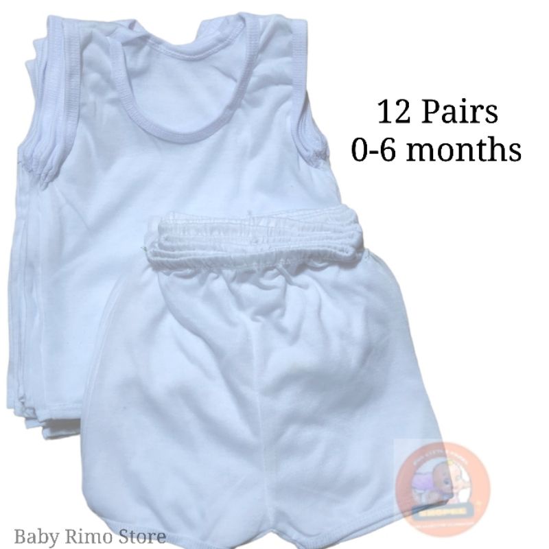12 Pairs Infant/Unisex Sabrina Plain White Terno Sando & Shorts for ...