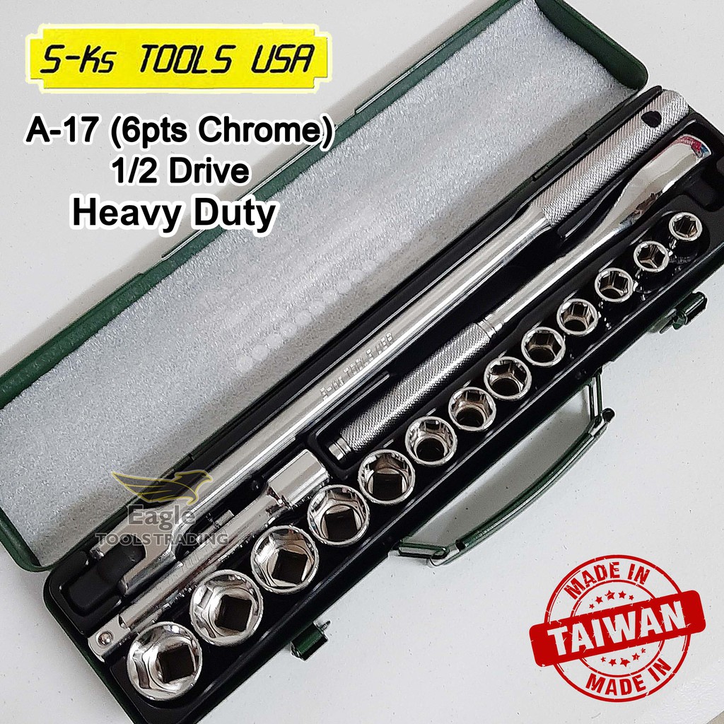 S-Ks Tools USA (A-17 6pts Chrome) 1/2" Drive 17pcs 8-24mm Socket Wrench ...