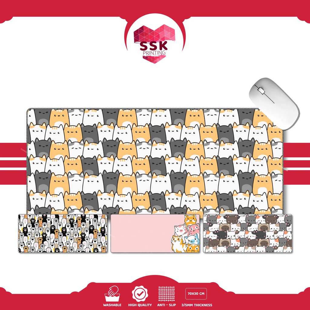 Cats Pattern Design Extended Mousepads | KAWAII Cat Long Mousepad ...