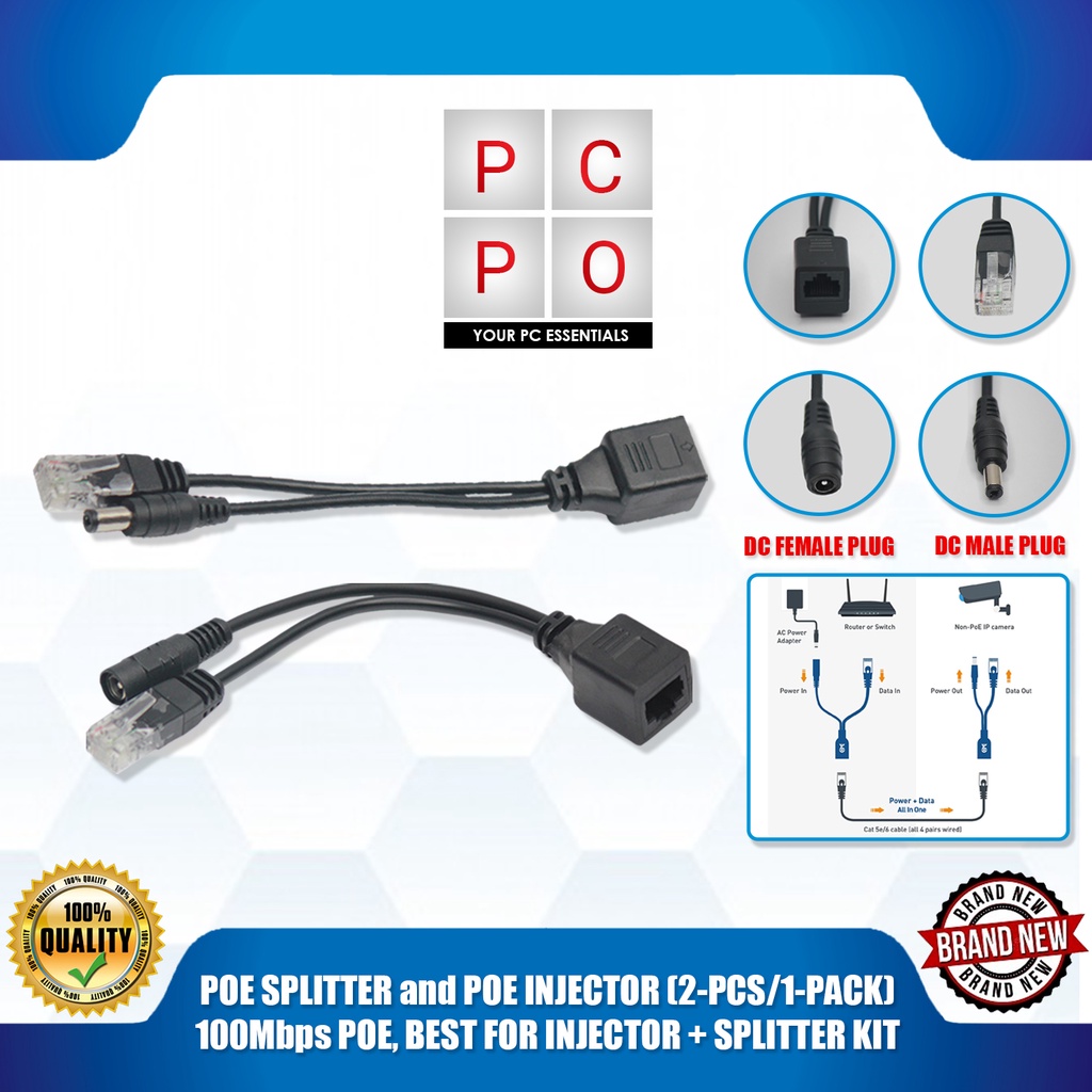 POE SPLITTER and POE INJECTOR (2-PCS/1-PACK), 100Mbps POE, BEST FOR ...