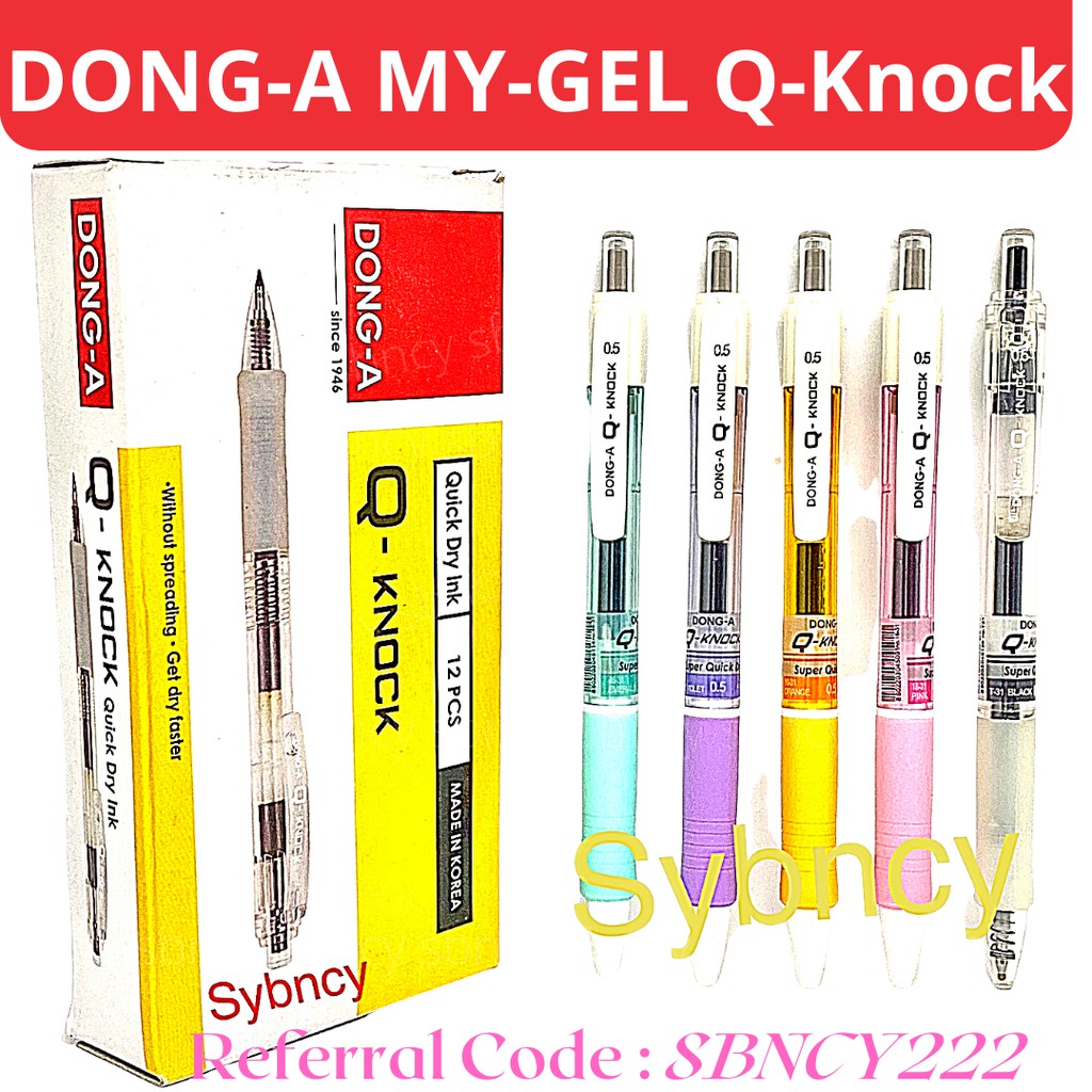 Dong-A Q-Knock Clickable Signpen 0.5 (Colored barrel = Black Ink) 6pcs ...