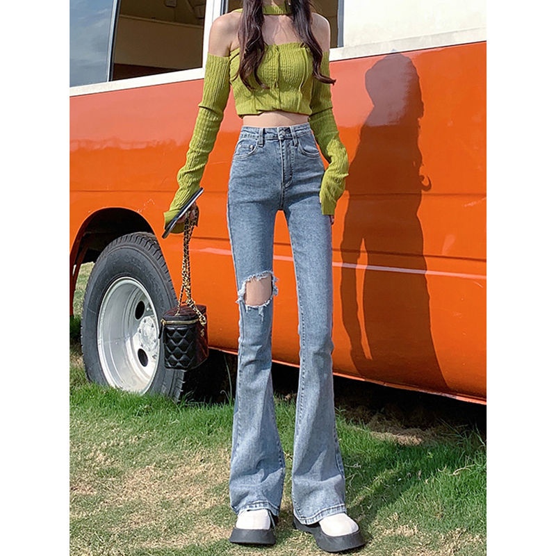 Ripped Flared elephant HighWaist Slim Trousers Jeans Pants for women ...