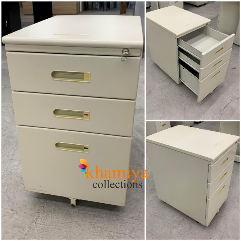 High-Quality Beige Steel Mobile Pedestal 3Drawers; File Cabinet Under ...