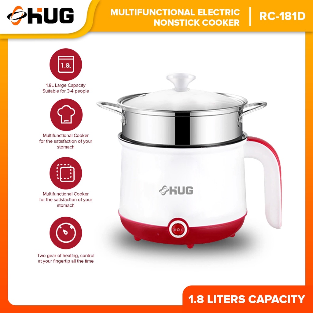 HUG Mini Rice Cooker, 1.8L Multi-function Cooker Non-Stick Inner Pot ...