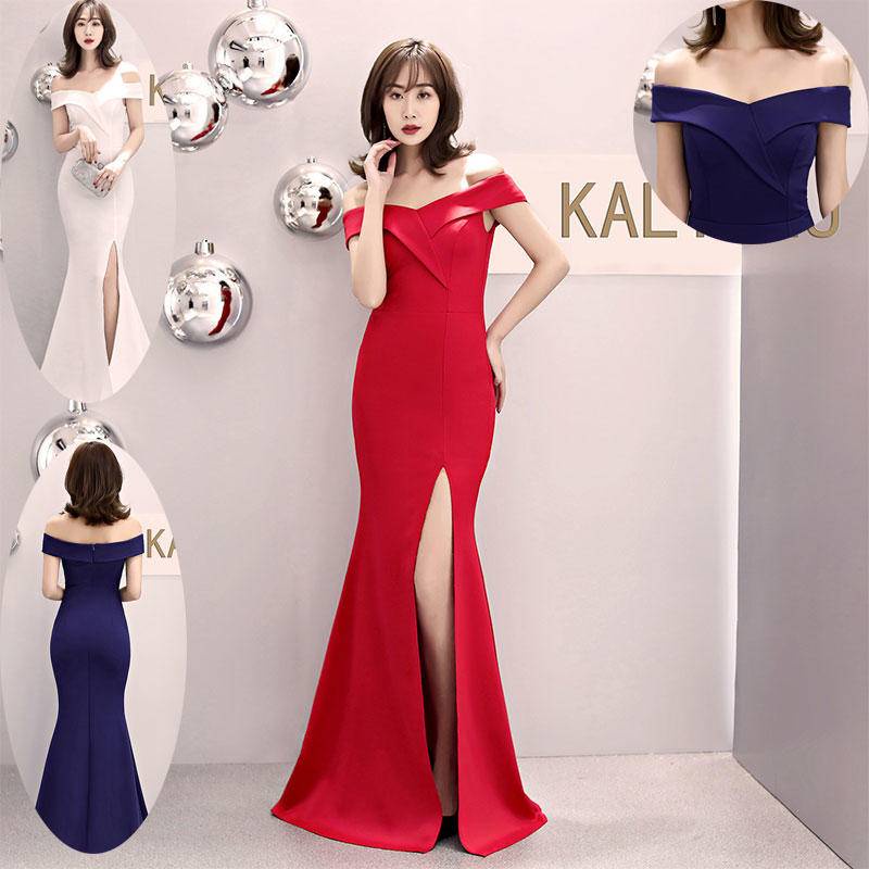 Newest Elegant Off-shoulder Fishtail Evening Dress Host Sexy Slim Dress ...