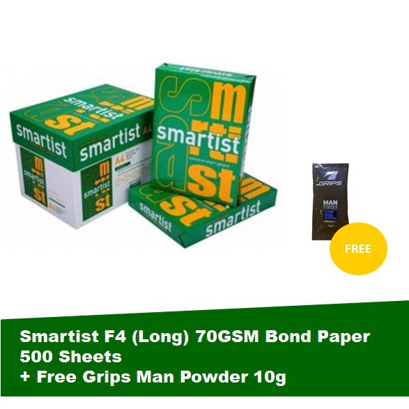 Smartist Bond Paper Long (F4) 70 GSM 500 Sheets (Free Grips Manpowder ...