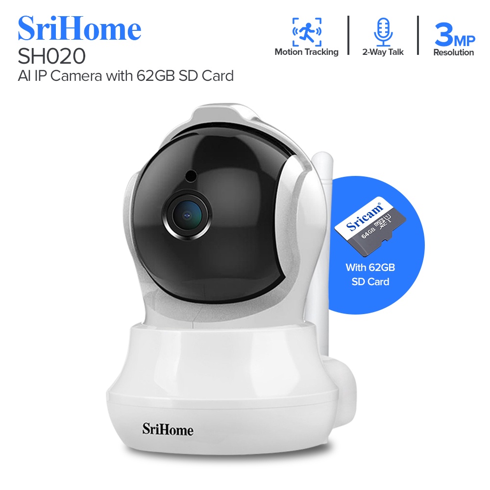 Sricam Srihome SH020 Indoor CCTV IP Camera with 64GB SD Card Bundle ...