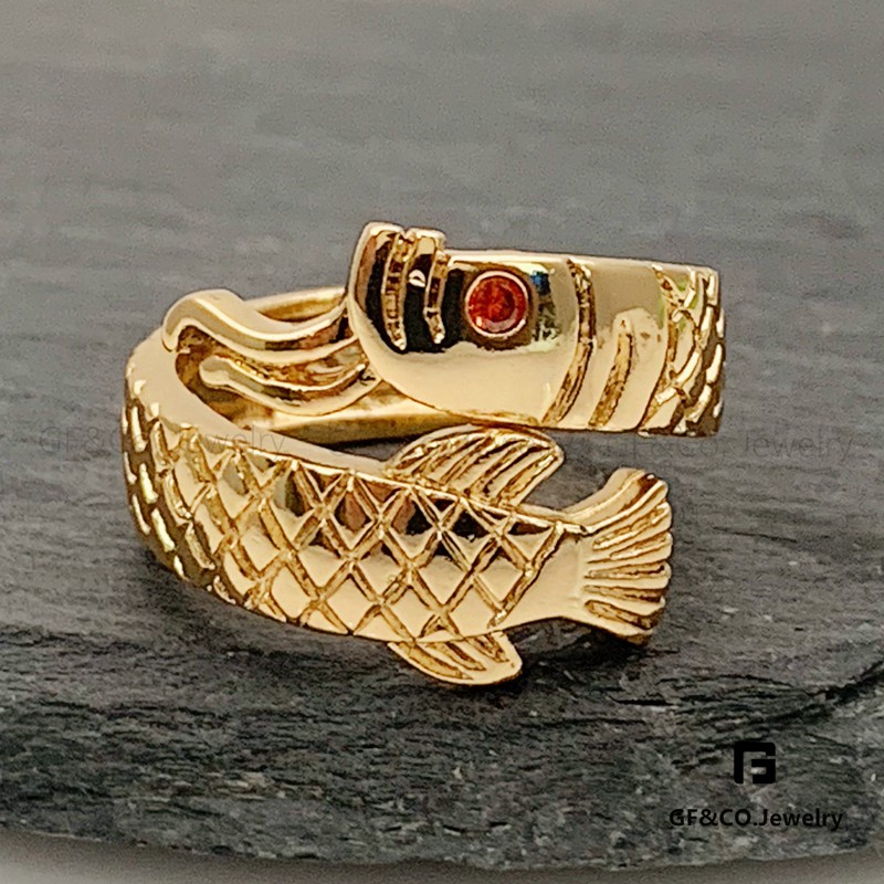 GF jewelry Lucky Charms Feng Shui Adjustable Crystal Eyed Arowana Ring ...