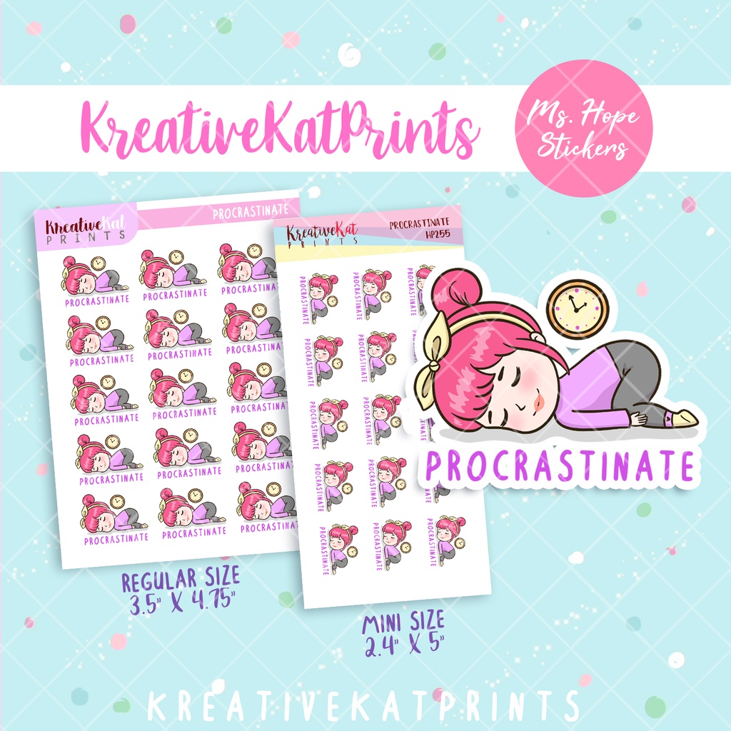Planner Stickers - PROCRASTINATE Cartoon, Ms. Hope, Kawaii, Cute Prints ...