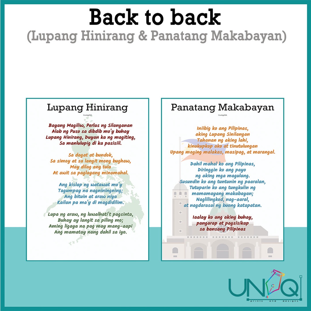 UNIQ Filipino Laminated Educational Wall Charts (Lupang Hinirang ...