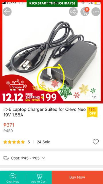 iit-5 Laptop Charger Suited for Clevo Neo 19V 1.58A | Shopee Philippines