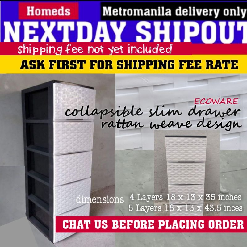 ECOWARE slim rattan style collapsible drawer metromanila | Shopee ...