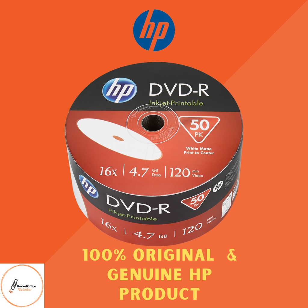 HP DVD-R 4.7GB Inkjet Printable Blank DVD CD (white)50pcs | Shopee ...