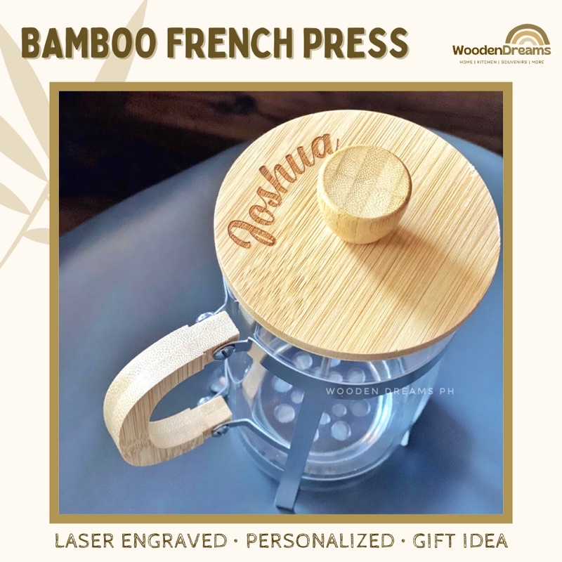 Personalized Wooden Bamboo Coffee French Press Bamboo Lid (Laser ...