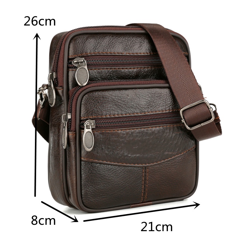 COD Big Leather Body Bags For Men Shoulder Bag sling Crossbody 4 Zipper ...