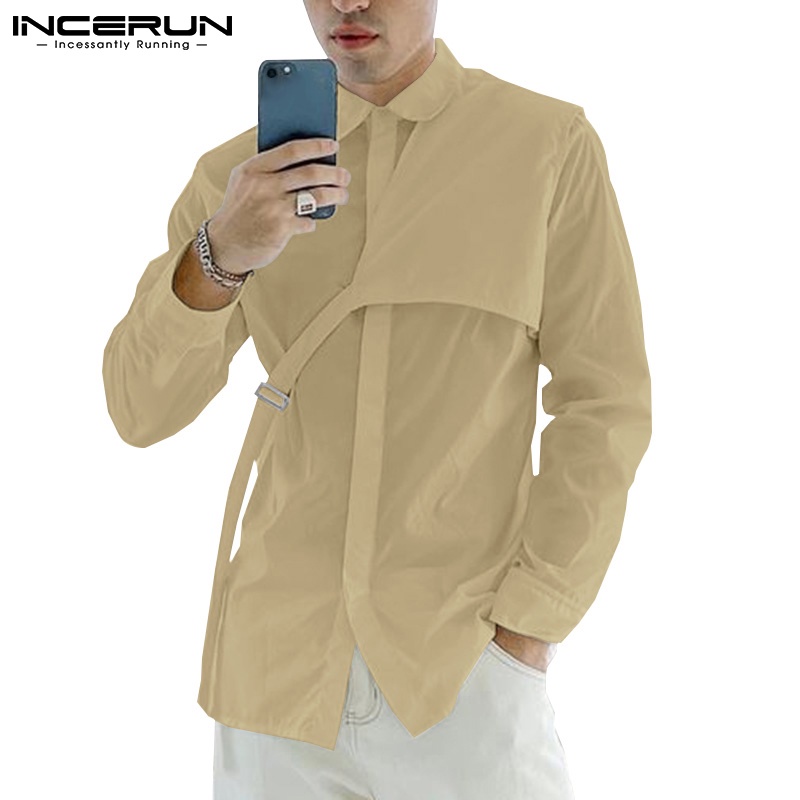 INCERUN Men Street Style Fashion Long Sleeves Patchwork Lapel Collar ...