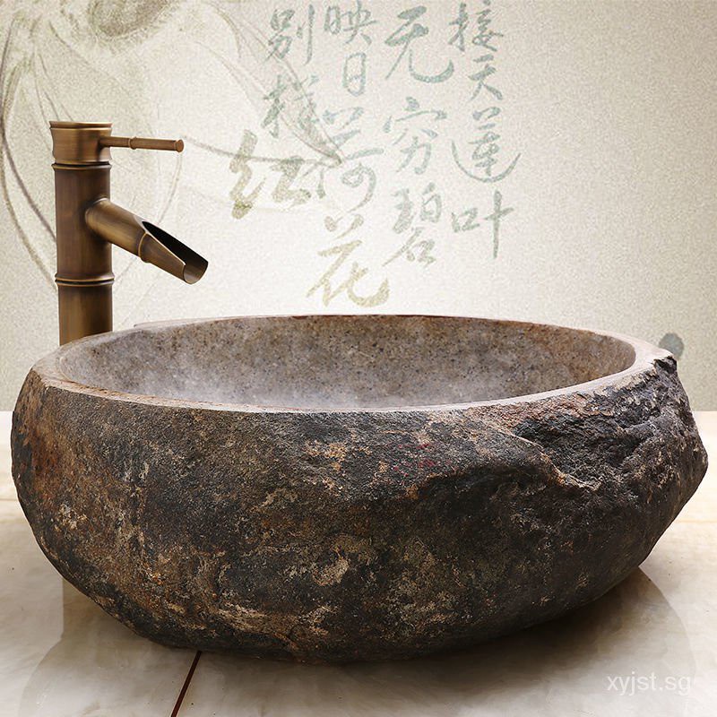 Natural Stone Basin Stone Wash Basin Vintage Pebble Table Basin Natural ...