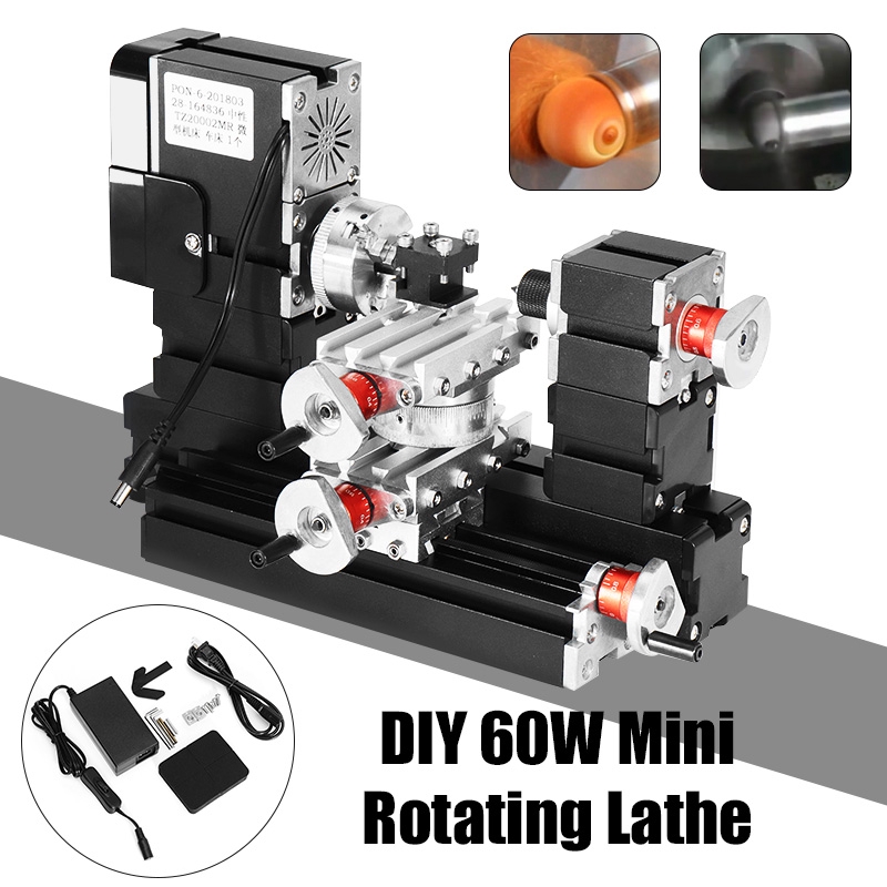 60W 12000rpm Mini Metal Rotating Lathe DIY Woodwork Wood Lathe Model ...