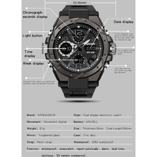 SANDA Waterproof Men Watch Sports Luxury Quartz LED Multifunction ...