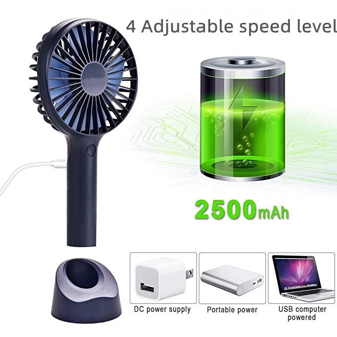 4 Speeds Portable Mini Fan 2500mAh Rechargeable USB Hand Fans with ...