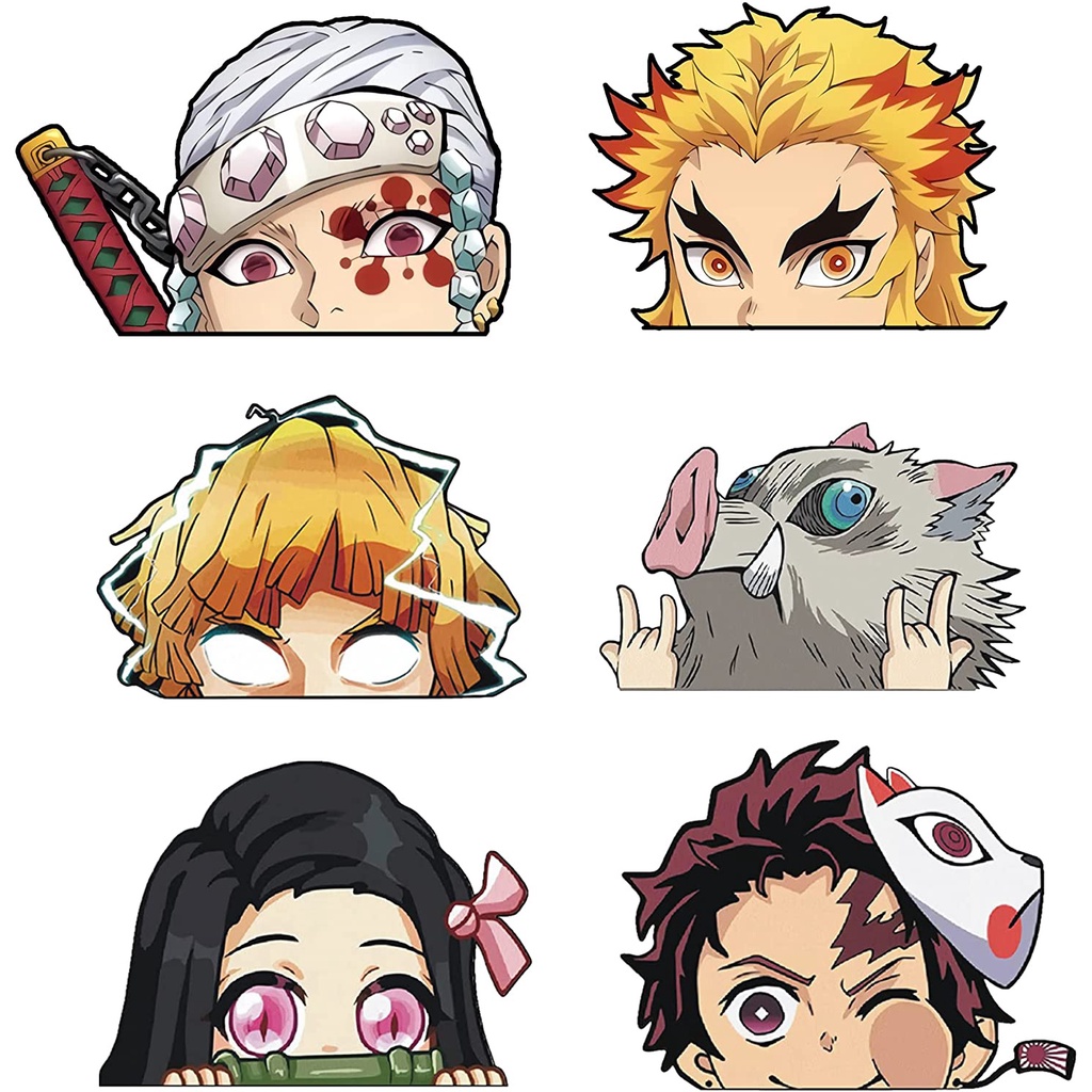 6Pcs Anime Car Stickers Demon Slayer Rengoku JDM Car Tanjiro Kimetsu No ...
