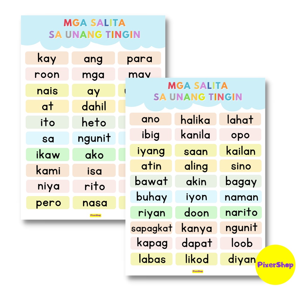 2 PCS. MGA SALITA SA UNANG TINGIN LAMINATED POSTERS FOR READING/A4 SIZE ...
