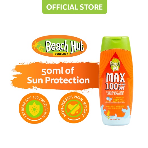 Beach Hut Sunblock MAX SPF 100 ++ Sunscreen Body Lotion 50mL | Shopee ...