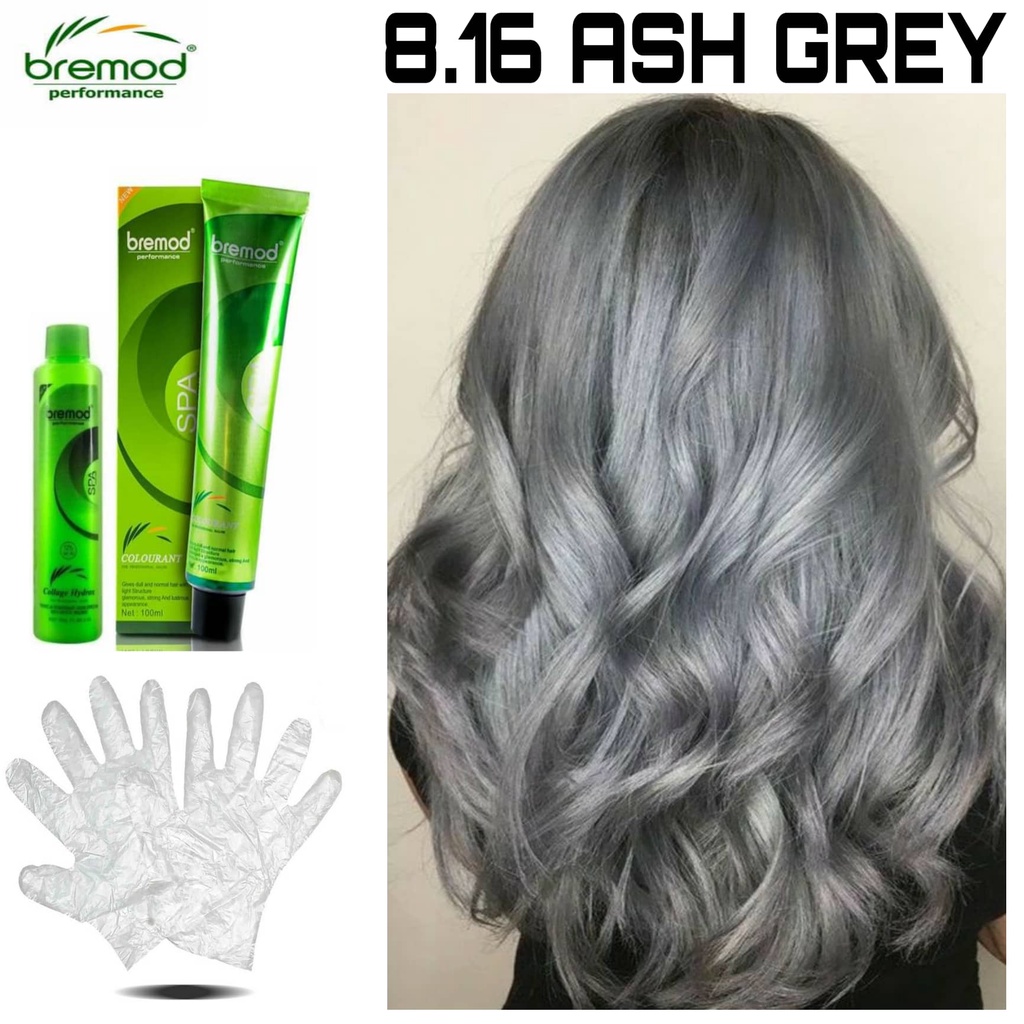BREMOD 8.16 ASH GRAY Permanent Hair Color (100ml) set with Oxidizer (6 ...