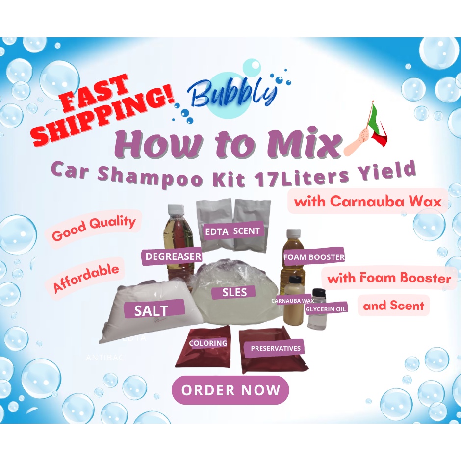 BUBBLY DIY Car Shampoo Kit with Scent, Carnauba Wax and Foam Booster ...