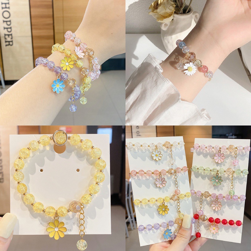 2022 Korean Bracelet Small Daisy Crystal Beaded Bracelet New Summer ...