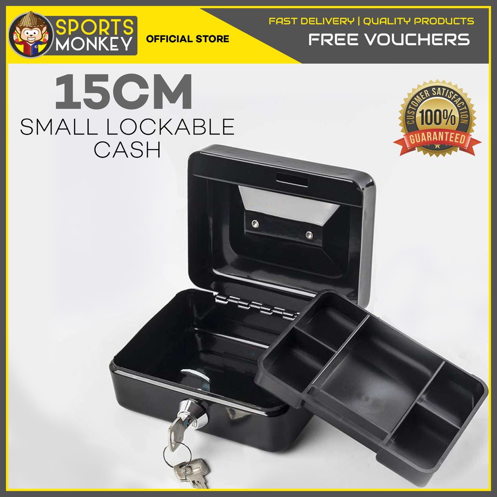 Sports Monkey 15CM Cash Box Portable Security Safe Box Lock Metal Money ...