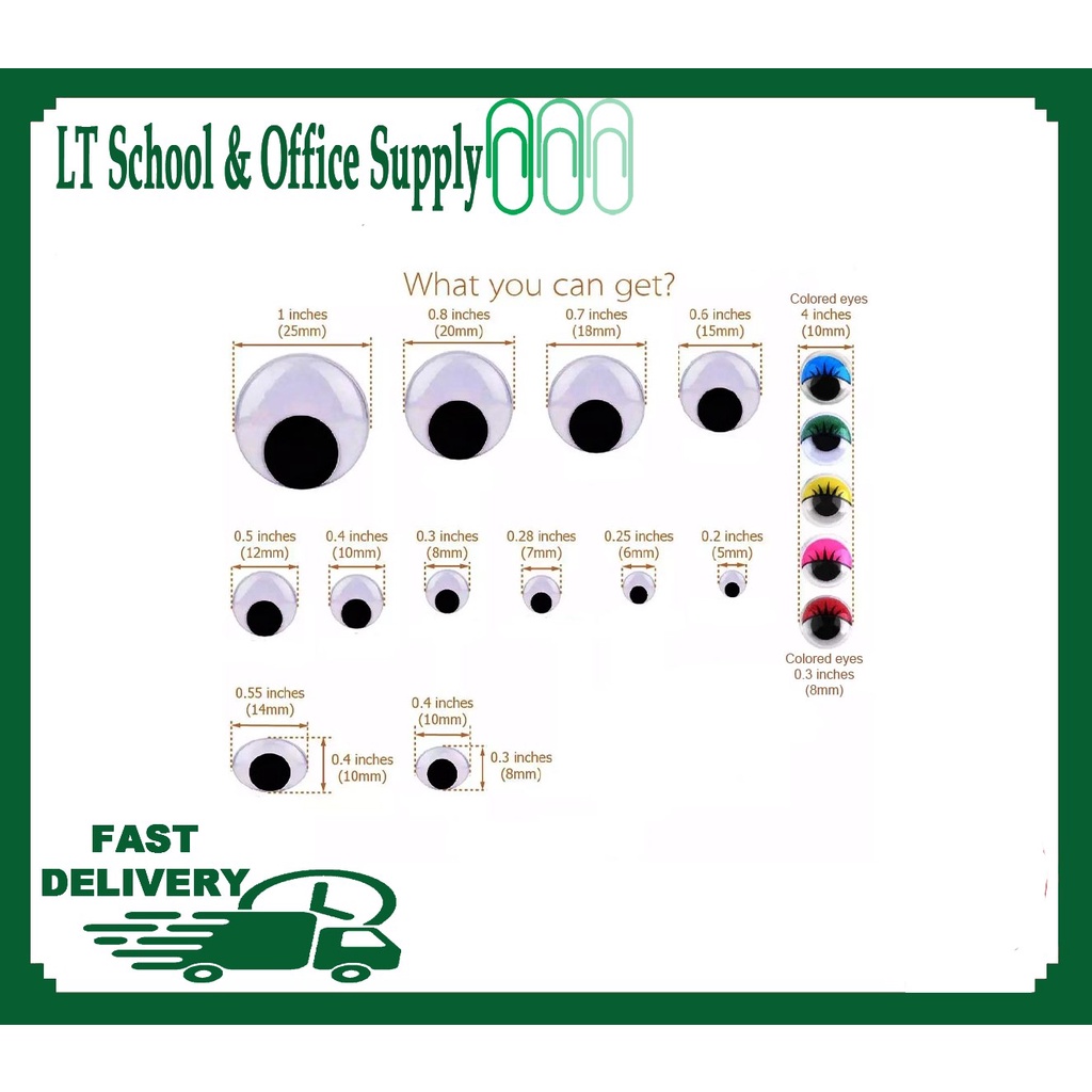 1pack Art and Craft Black Wiggle Eye / Assorted Color Googly Eyes ...