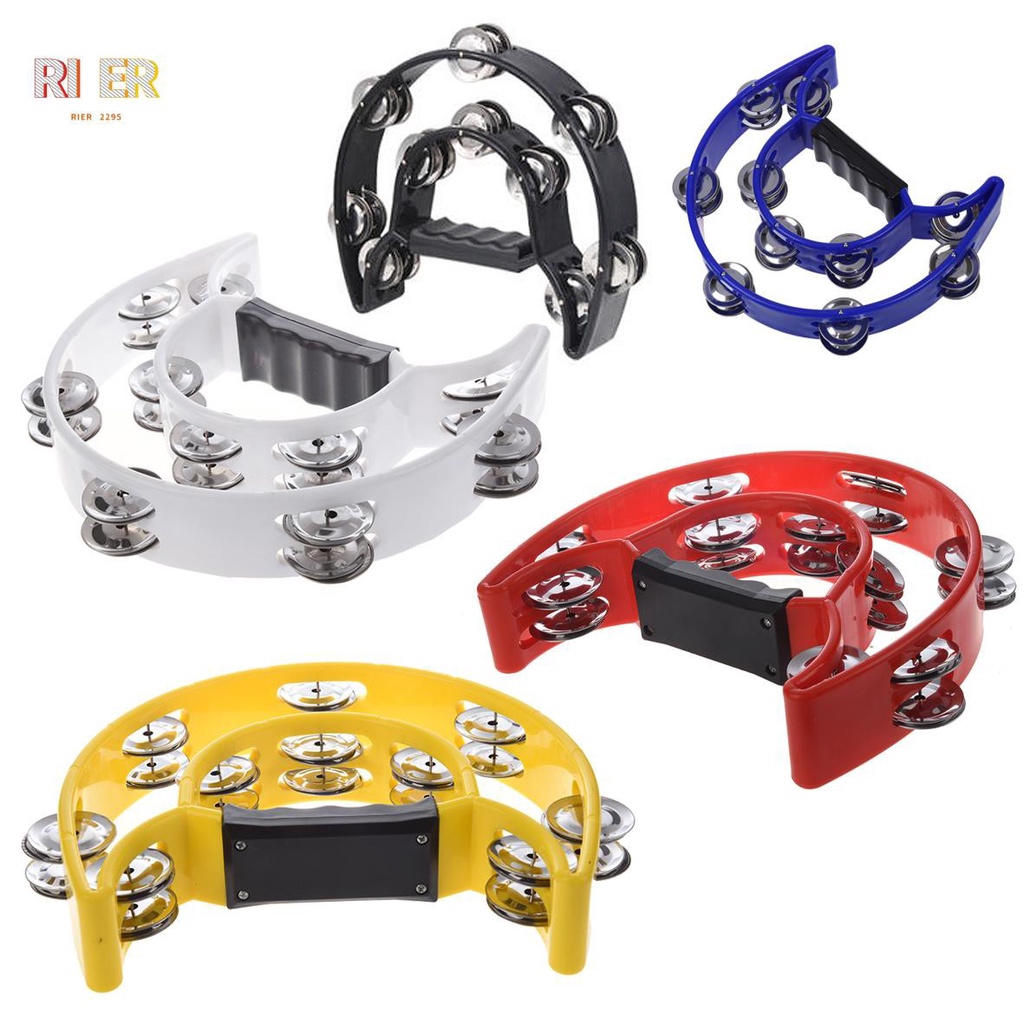 New Singer Tambourine Percussion Drum Grip Handle-32 Jingles Half Moon ...